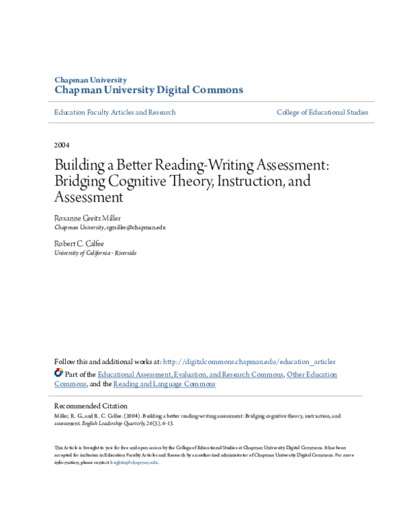 (PDF) Building a Better Reading-Writing Assessment: Bridging Cognitive ...