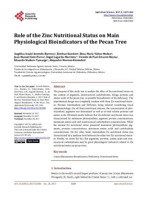 (PDF) Role of the Zinc Nutritional Status on Main Physiological ...