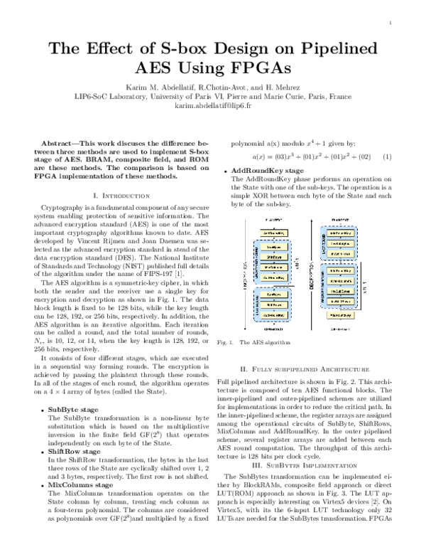 (PDF) The Effect of S-box Design on Pipelined AES Using FPGAs