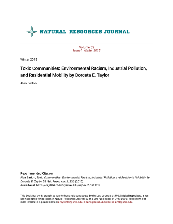 (PDF) Toxic communities: environmental racism, industrial pollution ...