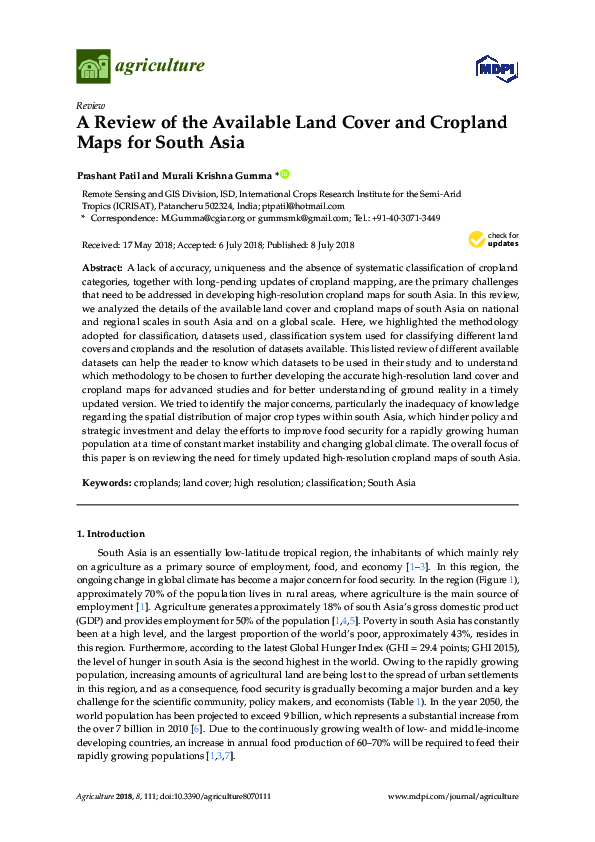 (PDF) A Review of the Available Land Cover and Cropland Maps for South Asia