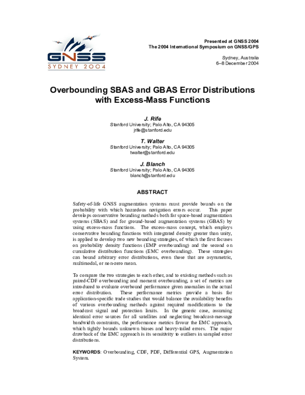 (PDF) Overbounding SBAS and GBAS Error Distributions with Excess-Mass Functions