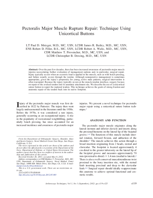 (PDF) Pectoralis Major Muscle Rupture Repair: Technique Using ...