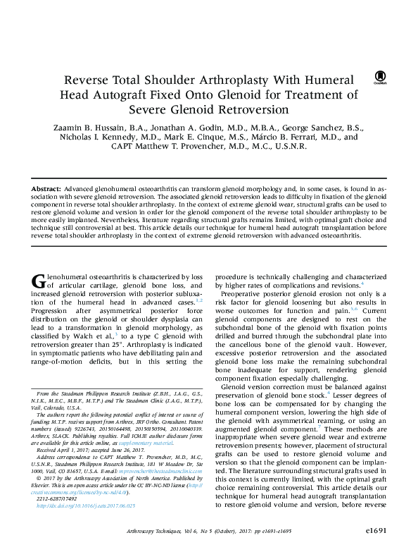 (PDF) Reverse Total Shoulder Arthroplasty With Humeral Head Autograft ...