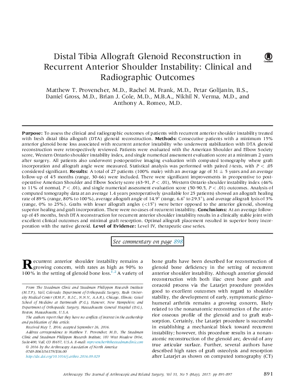(PDF) Distal Tibia Allograft Glenoid Reconstruction in Recurrent ...
