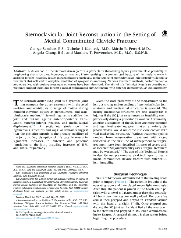 (PDF) Sternoclavicular Joint Surgery for Clavicle Injury
