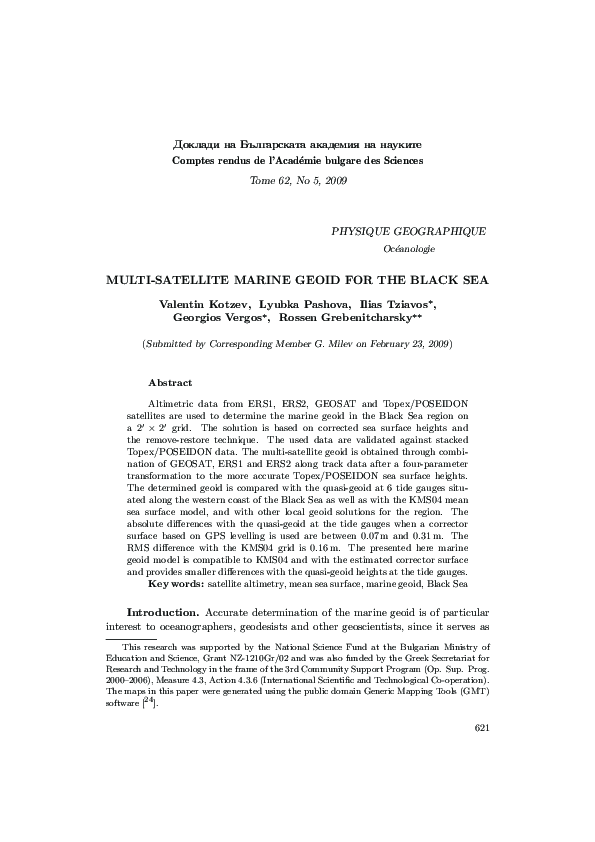 (PDF) Multi-satellite marine geoid for the Black Sea