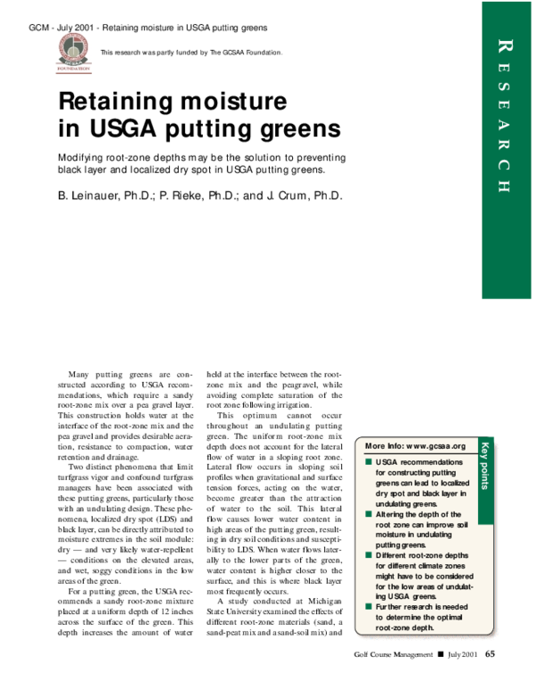 (PDF) Retaining moisture in USGA putting greens Modifying root-zone ...