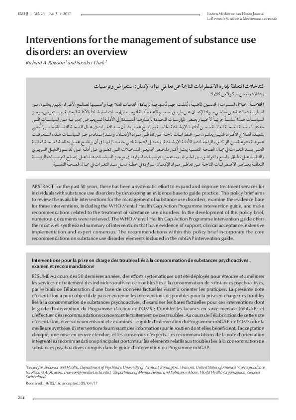 (PDF) Interventions for the management of substance use disorders: an ...