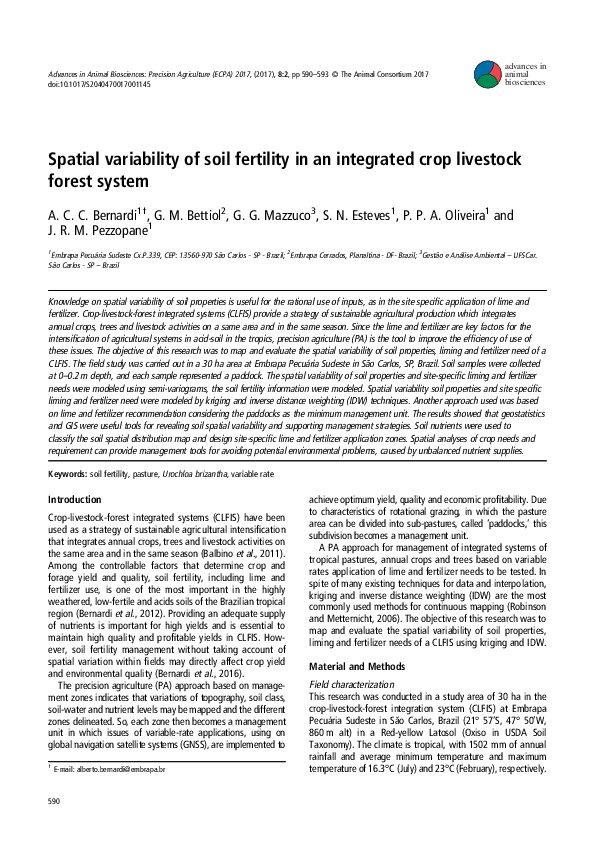 (PDF) Spatial variability of soil fertility in an integrated crop livestock forest system