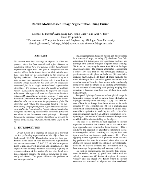 (PDF) Robust motion-based image segmentation using fusion