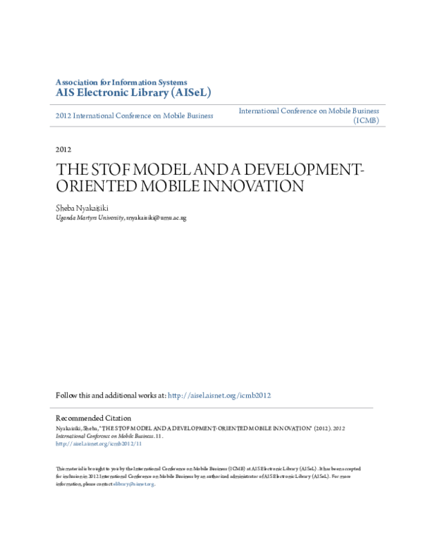 (PDF) The Stof Model and a Development-Oriented Mobile Innovation