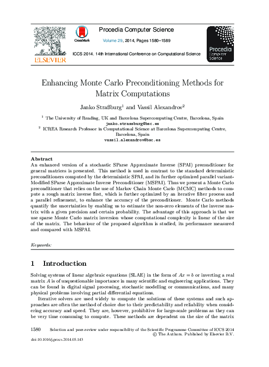 Pdf Enhancing Monte Carlo Preconditioning Methods For Matrix Computations