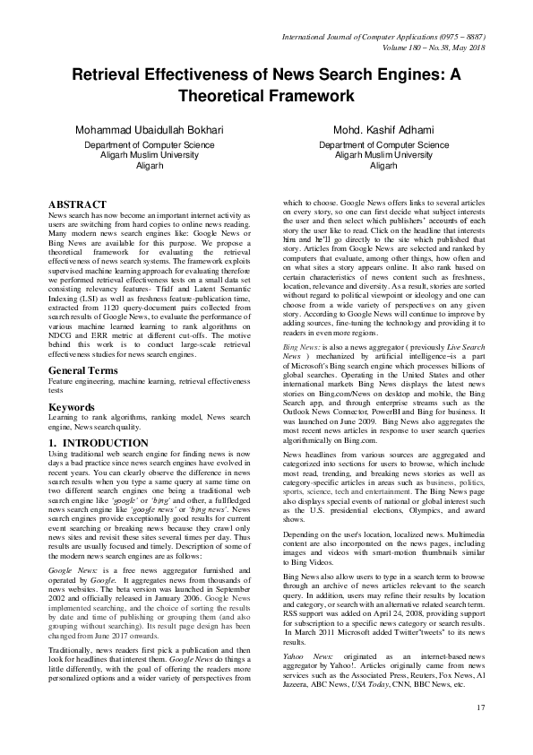(PDF) Retrieval Effectiveness of News Search Engines: A Theoretical Framework