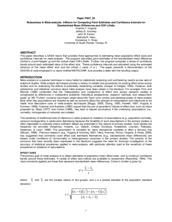 (PDF) Estimates and Confidence Intervals for Standardized Mean ...