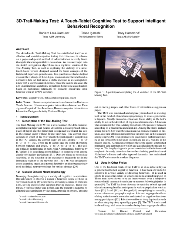 (PDF) 3D-Trail-Making Test: A Touch-Tablet Cognitive Test to Support ...