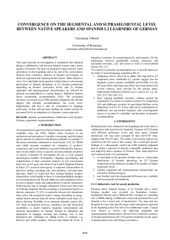 (PDF) Convergence on the Segmental and Suprasegmental Level Between Native Speakers and Spanish ...