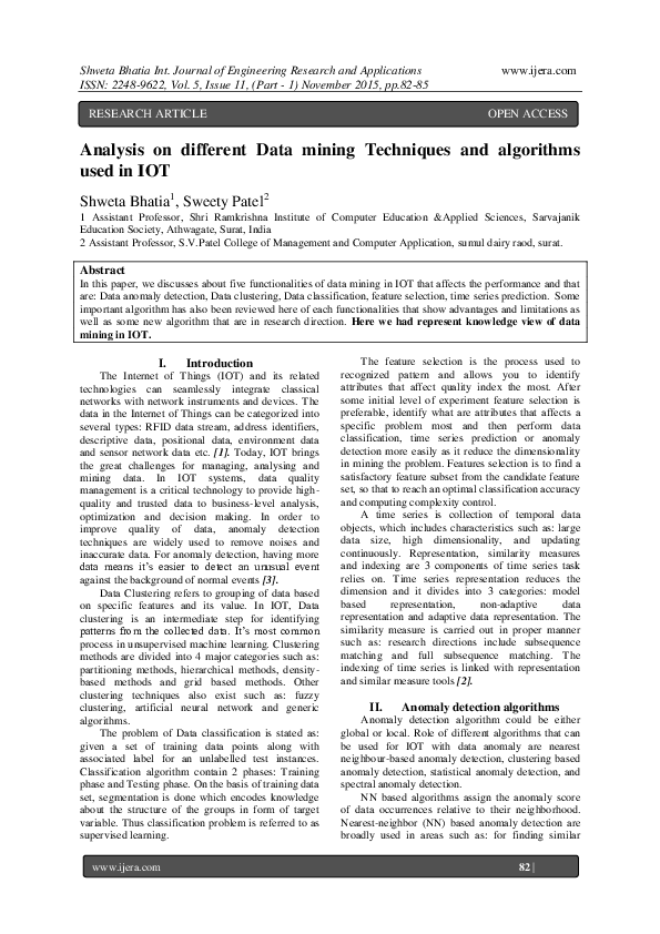 Pdf Analysis On Different Data Mining Techniques And Algorithms Used In Iot