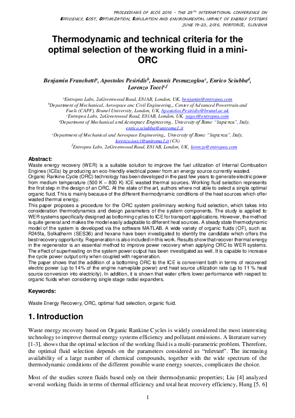 (PDF) Thermodynamic and technical criteria for the optimal selection of the working fluid in a ...