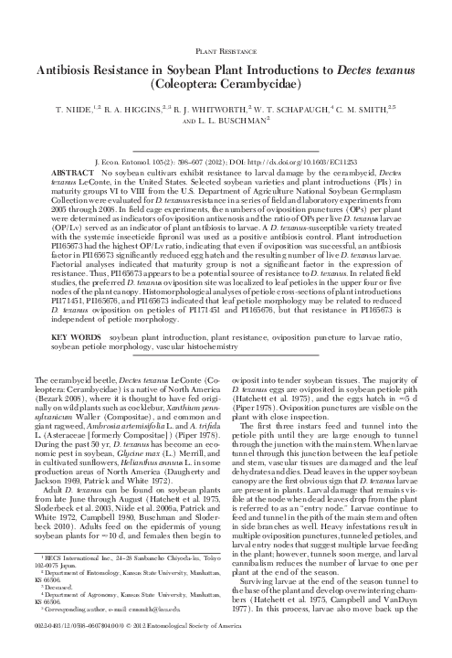 (PDF) Antibiosis Resistance in Soybean Plant Introductions to Dectes ...