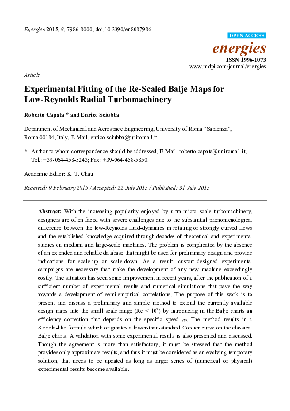 (PDF) Experimental Fitting of the Re-Scaled Balje Maps for Low-Reynolds ...