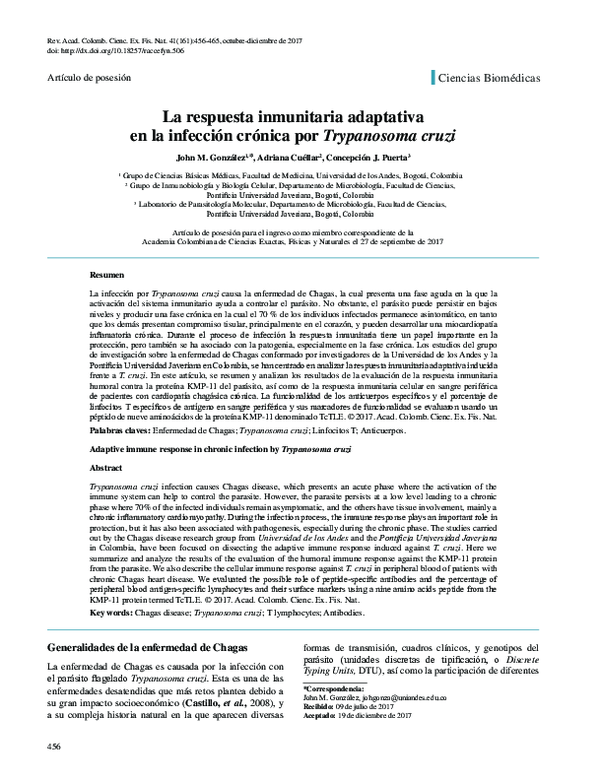 (PDF) La respuesta inmunitaria adaptativa en la infección crónica por Trypanosoma cruzi