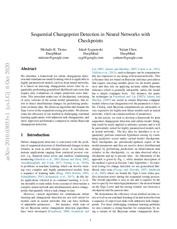 (PDF) Sequential Changepoint Detection in Neural Networks with Checkpoints