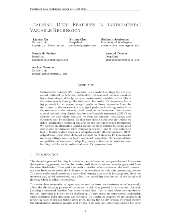 (PDF) Learning Deep Features in Instrumental Variable Regression