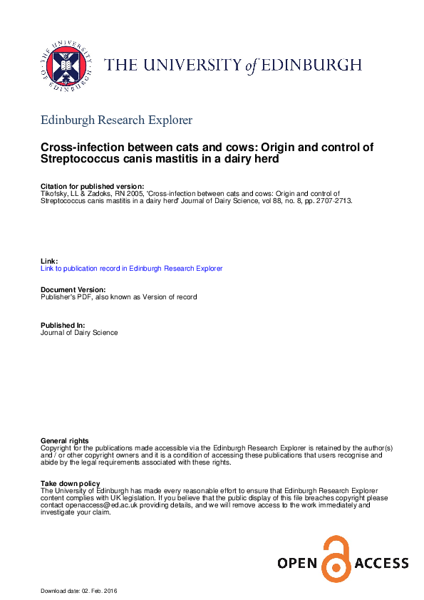 (PDF) Cross-Infection Between Cats and Cows: Origin and Control of ...