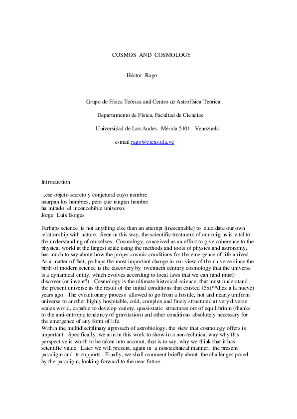 (PDF) Cosmos and Cosmology