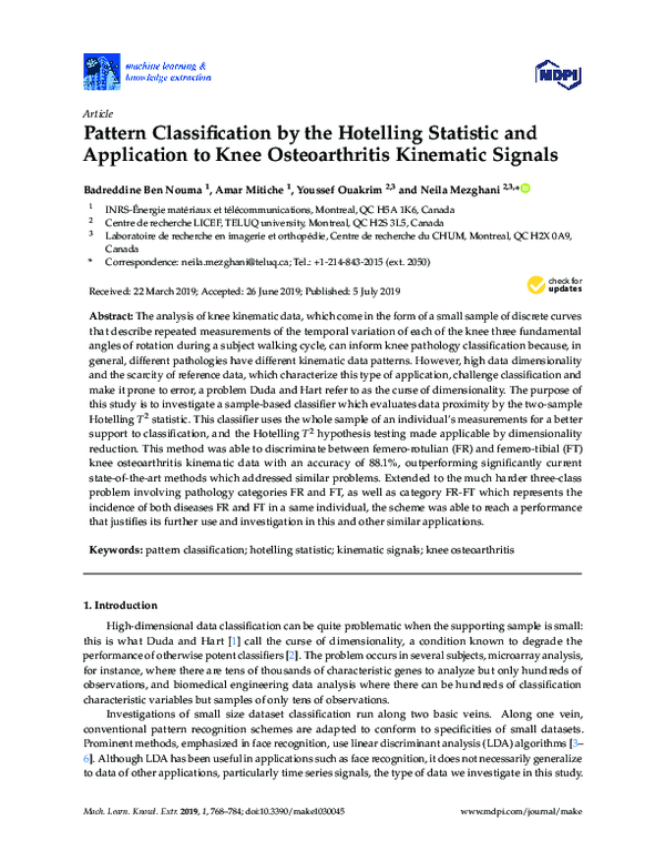 (PDF) Pattern Classification by the Hotelling Statistic and Application ...