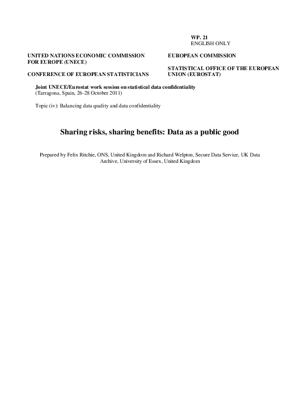 Pdf Sharing Risks Sharing Benefits Data As A Public Good