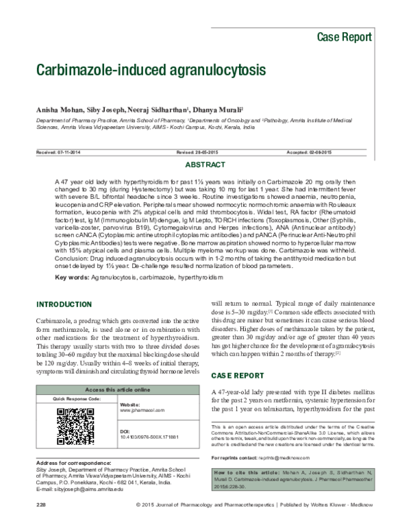 (PDF) Carbimazole-induced agranulocytosis