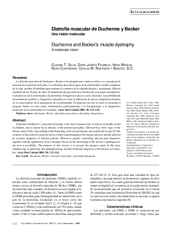 (PDF) Distrofia muscular de Duchenne y Becker. Una visión molecular