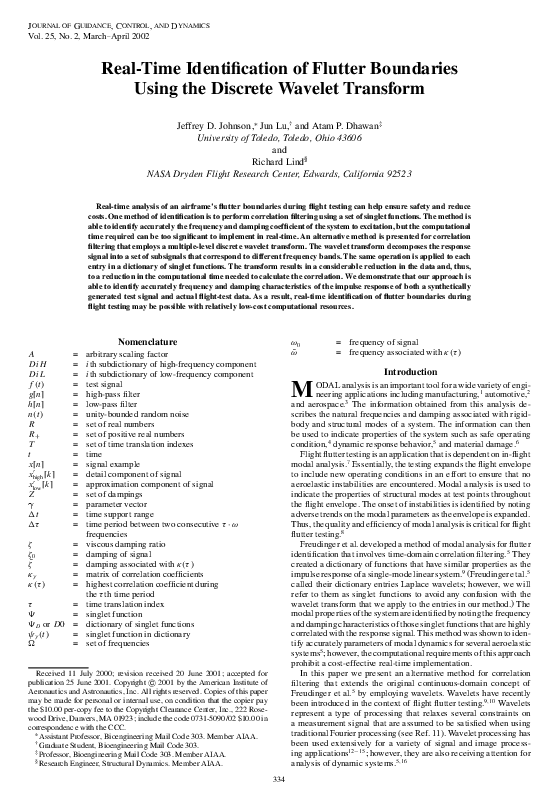 (PDF) Real-Time Identification of Flutter Boundaries Using the Discrete Wavelet Transform
