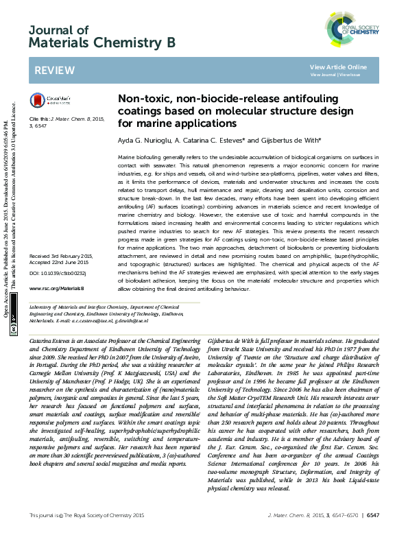 (PDF) Non-toxic, non-biocide-release antifouling coatings based on ...