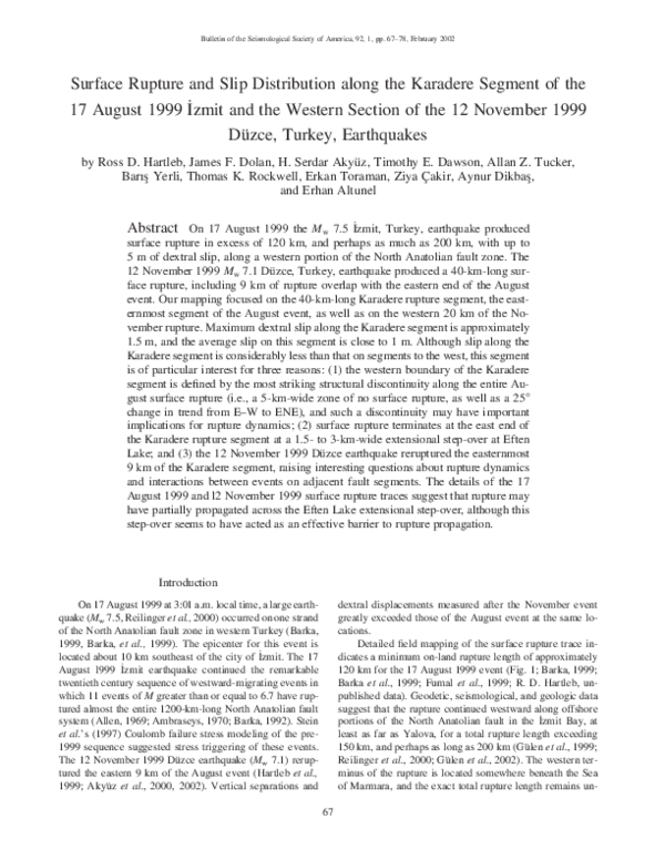 (PDF) Surface rupture and slip distribution along the Karadere segment ...