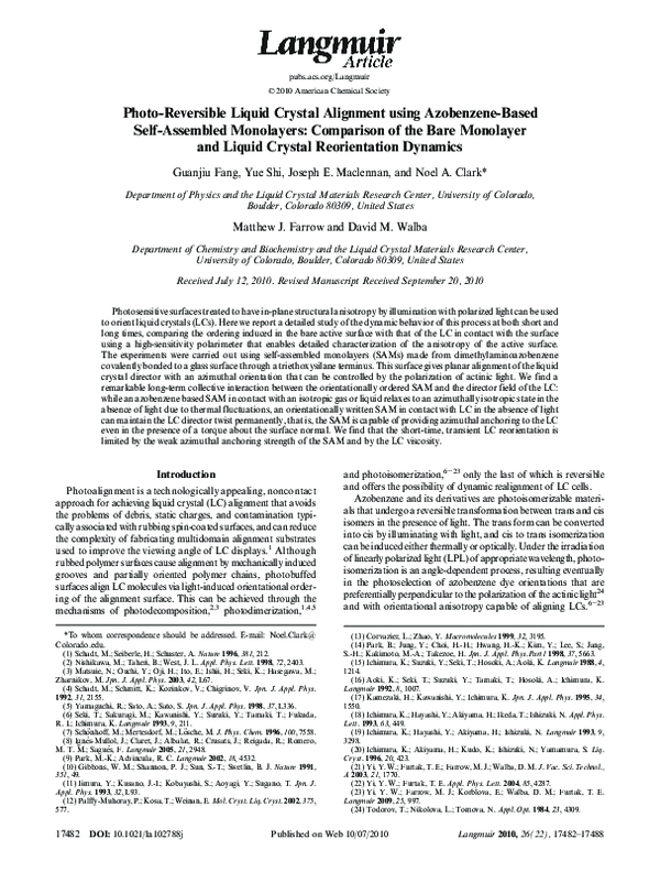 (PDF) Photo-Reversible Liquid Crystal Alignment using Azobenzene-Based ...