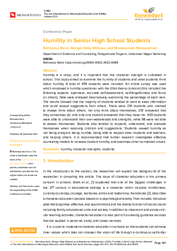 (PDF) Humility in Senior High School Students