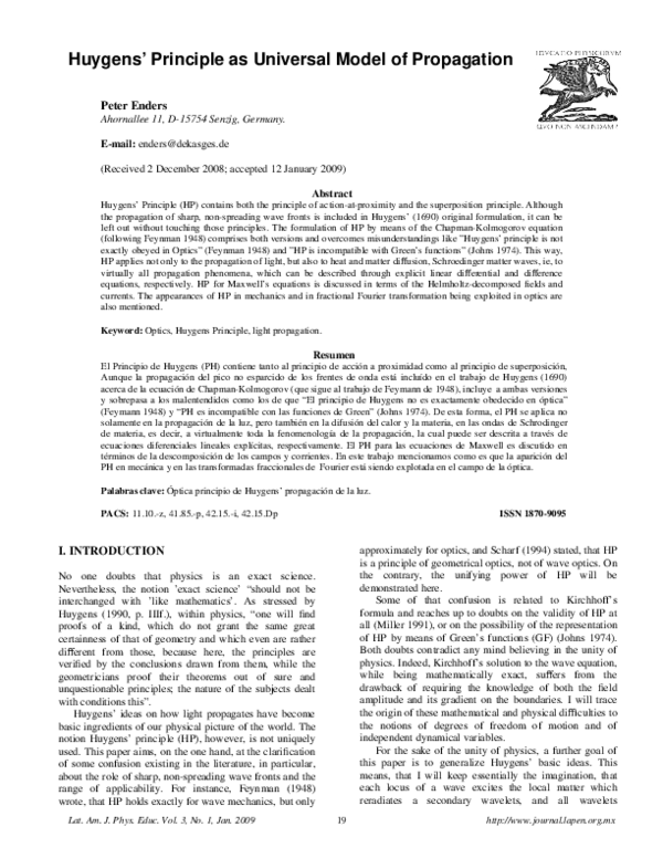 Pdf Huygens Principle As Universal Model Of Propagation