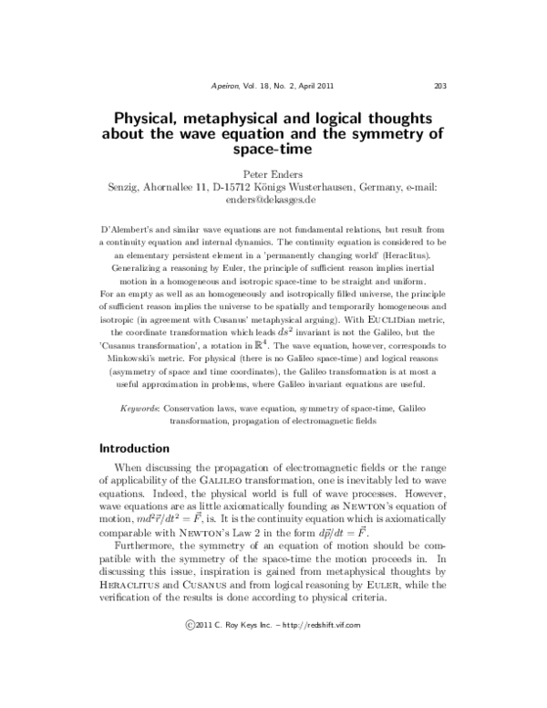 (PDF) Wave Equation and Space-Time Symmetry Analysis