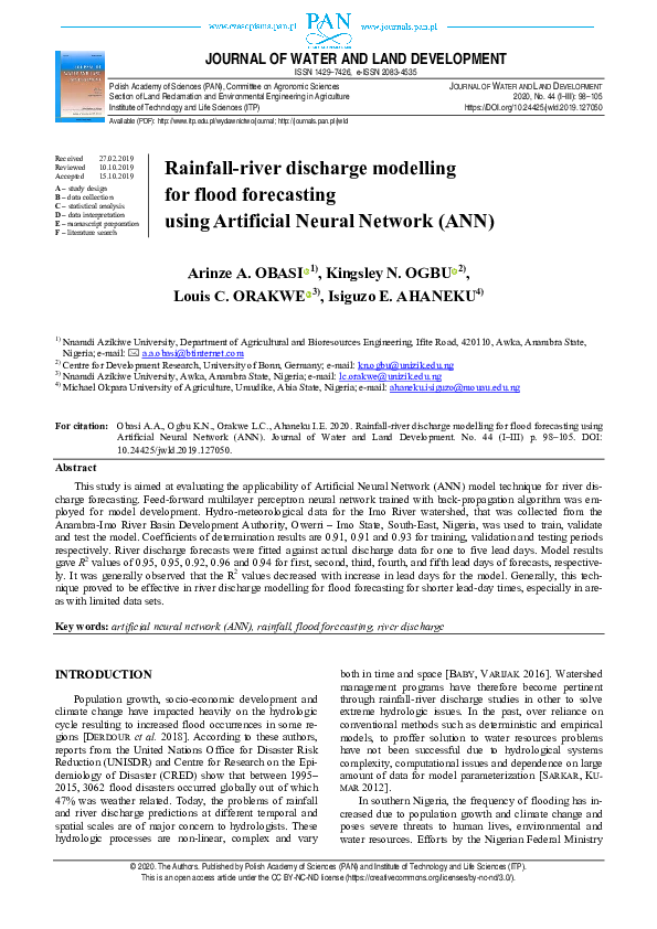 Pdf Rainfall River Discharge Modelling For Flood Forecasting Using