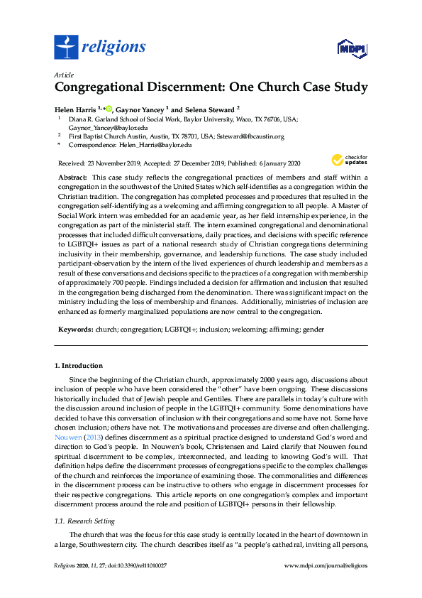 (PDF) Congregational Discernment: A One Church Case Study