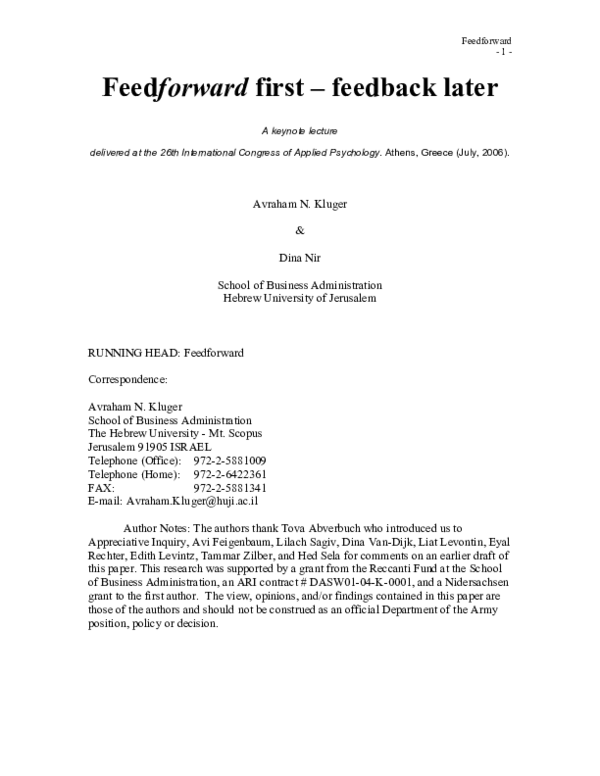 (PDF) Feedforward-1-Feed forward first – feedback later