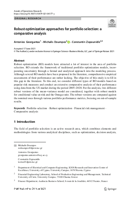 (PDF) Robust optimization approaches for portfolio selection: a comparative analysis