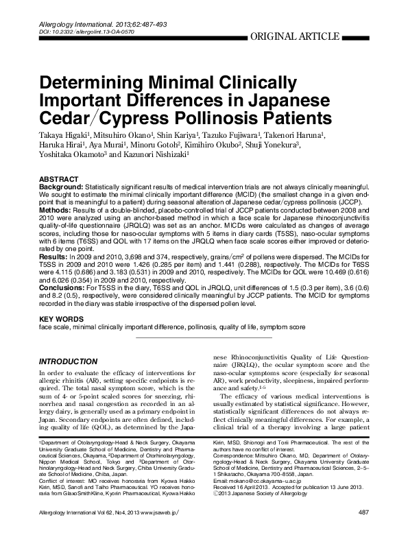 (PDF) Determining Minimal Clinically Important Differences in Japanese Cedar/Cypress Pollinosis ...