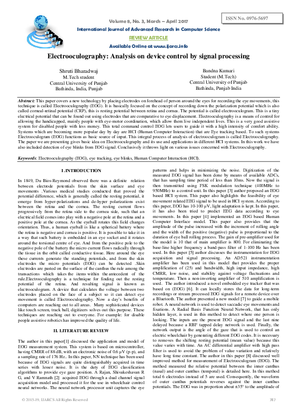 (PDF) Electrooculography: Analysis on device control by signal processing