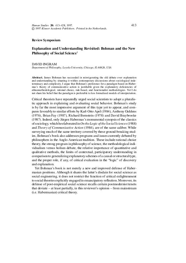 (PDF) Explanation and Understanding Revisited: Bohman and the New ...