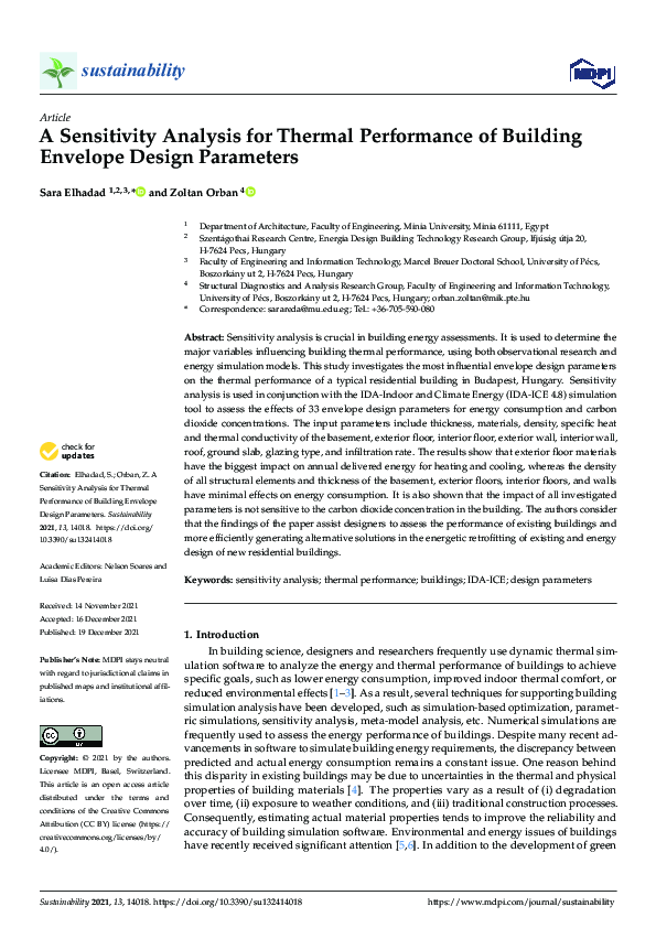 (PDF) A Sensitivity Analysis for Thermal Performance of Building Envelope Design Parameters