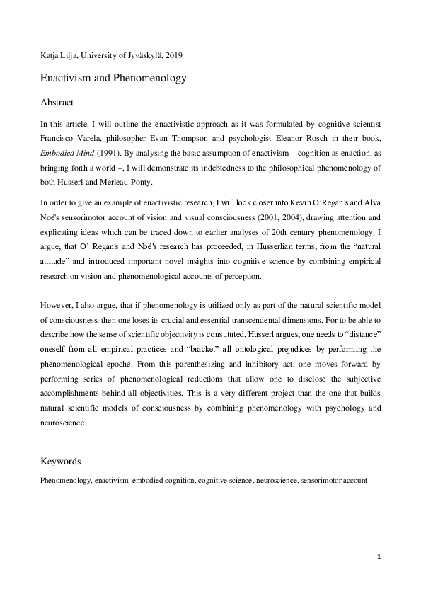 (PDF) Enactivism and Phenomenology